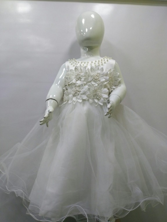 White Floral Net Frock For Girls l babyshopnepal online